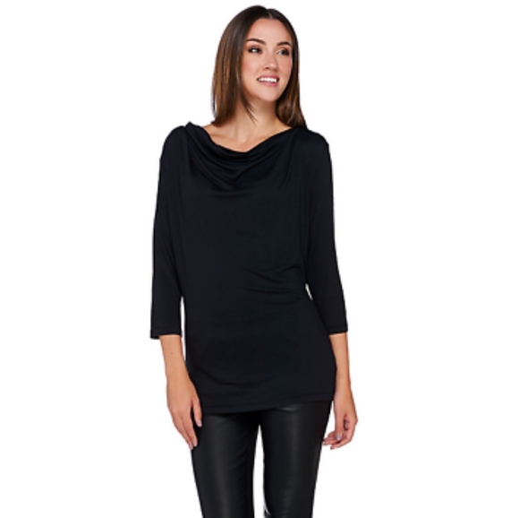 H by Halston | Tops | Halston Draped Wrap Back Knit Top Black | Poshmark